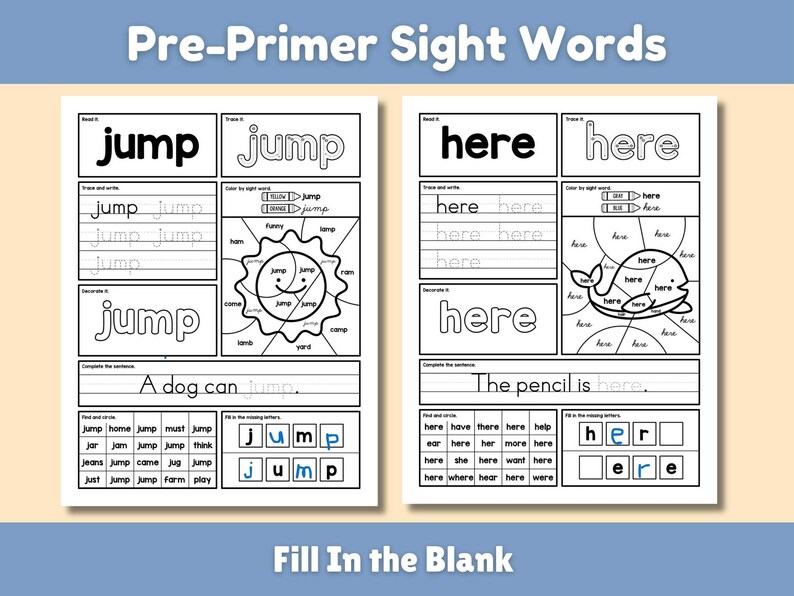 Kindergarten Sight Word Worksheets Pre-primer Sight Words for ...