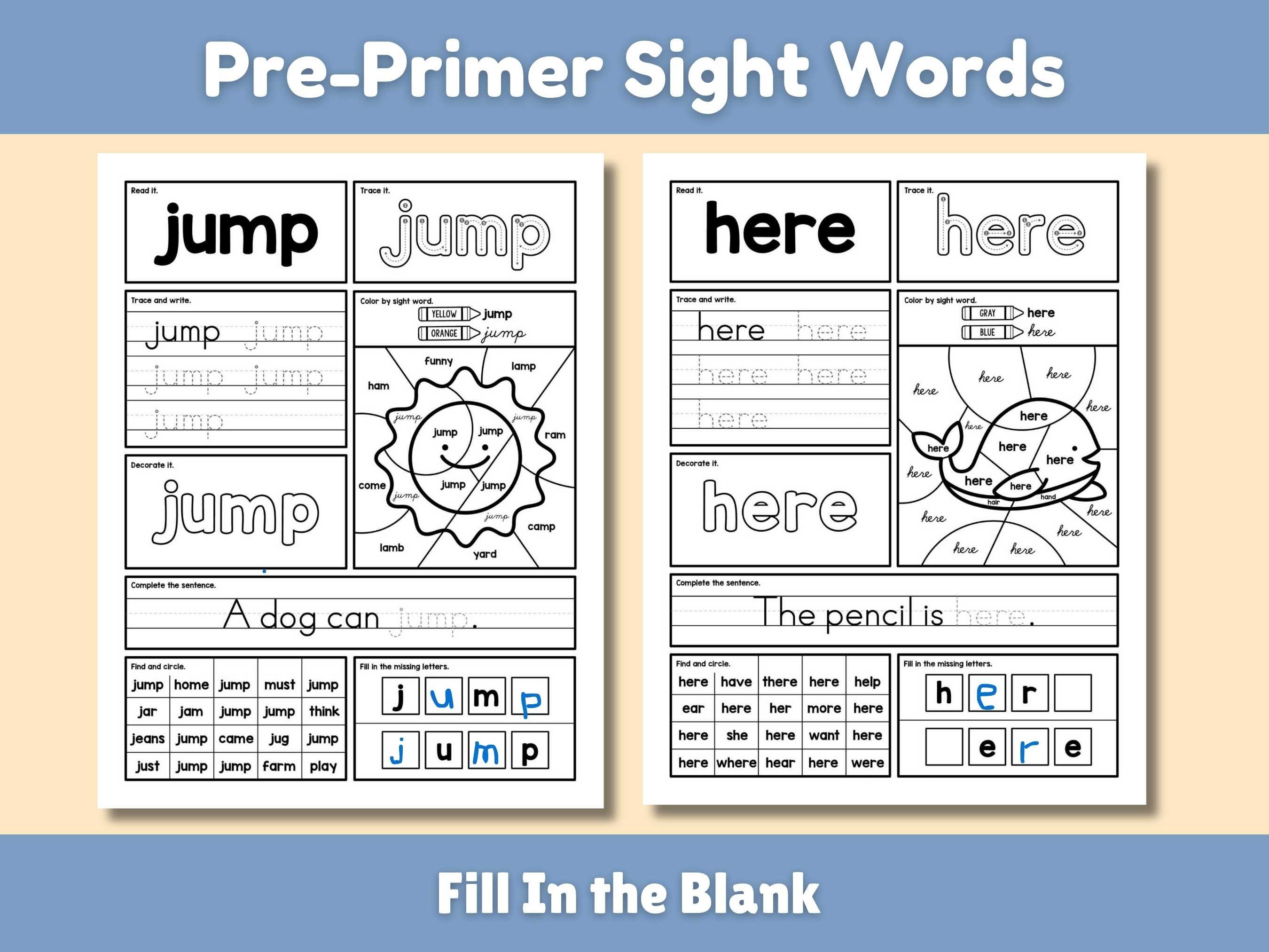 Kindergarten Sight Word Worksheets Pre-primer Sight Words for ...