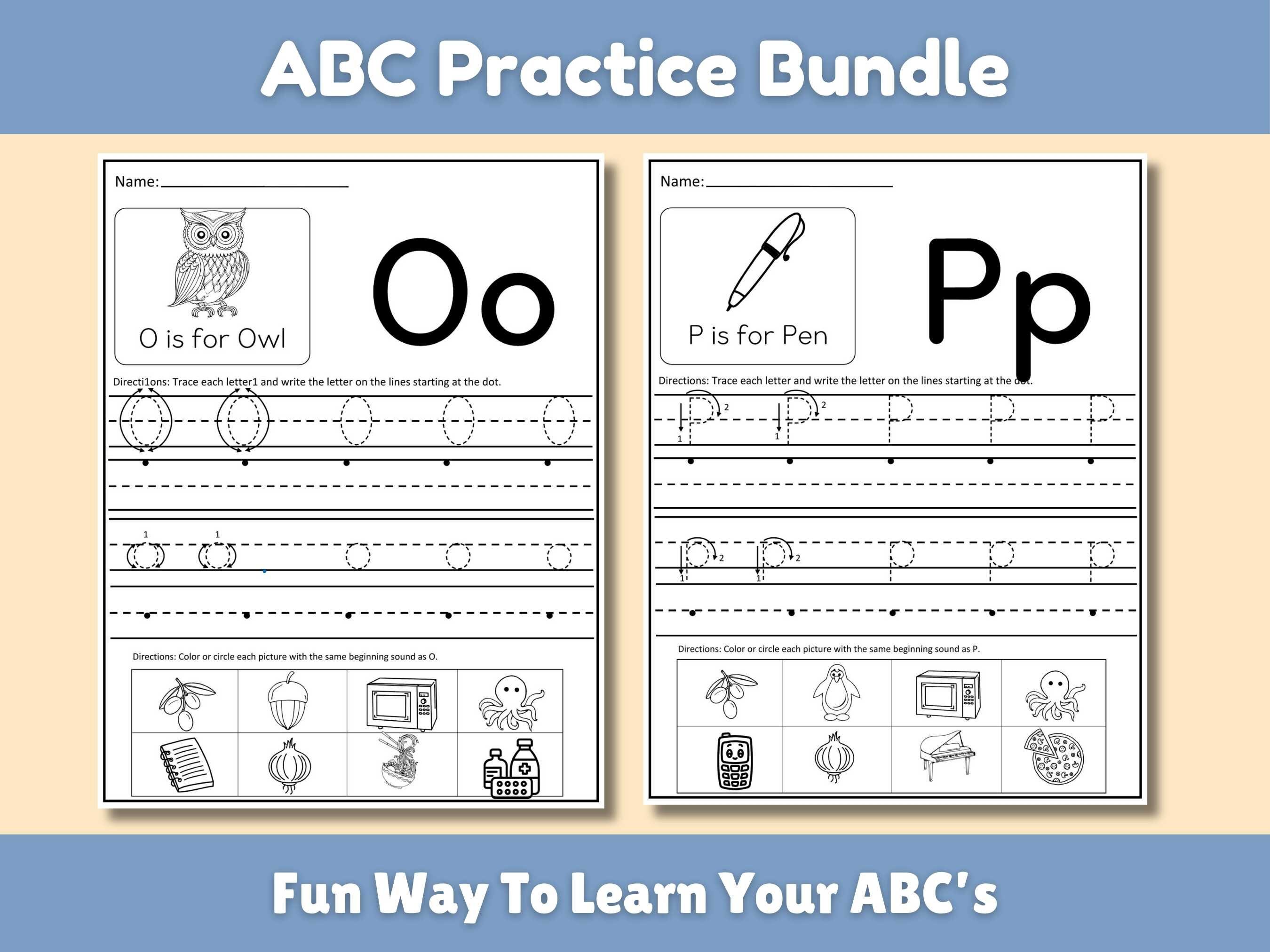 Alphabet Practice Bundle Letter Tracing Sheets Learn Letter Sounds ...