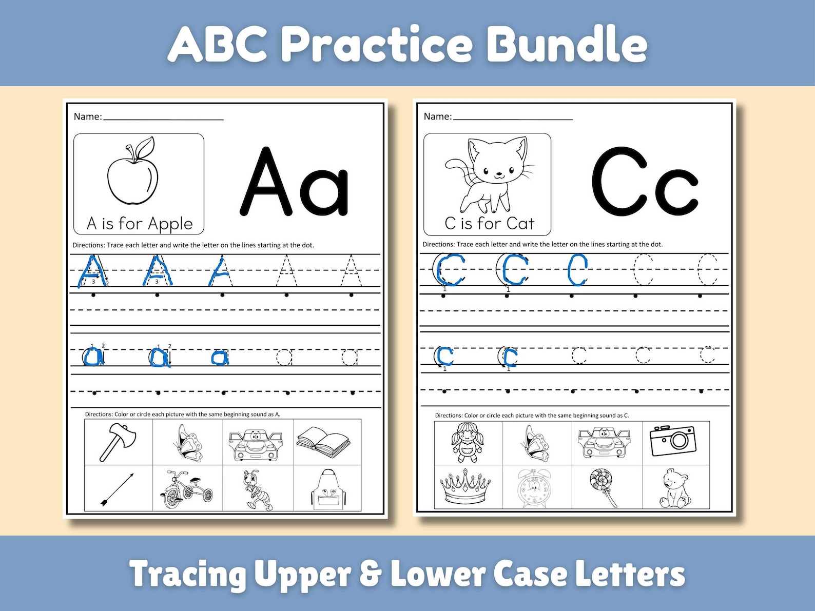 Alphabet Practice Bundle Letter Tracing Sheets Learn Letter Sounds ...