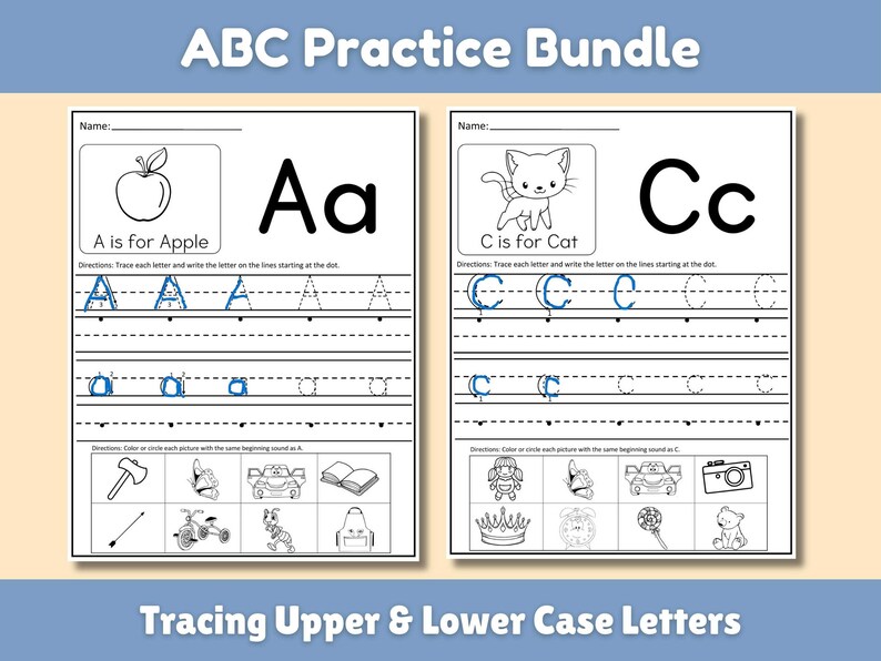 Alphabet Practice Bundle Letter Tracing Sheets Learn Letter Sounds ...