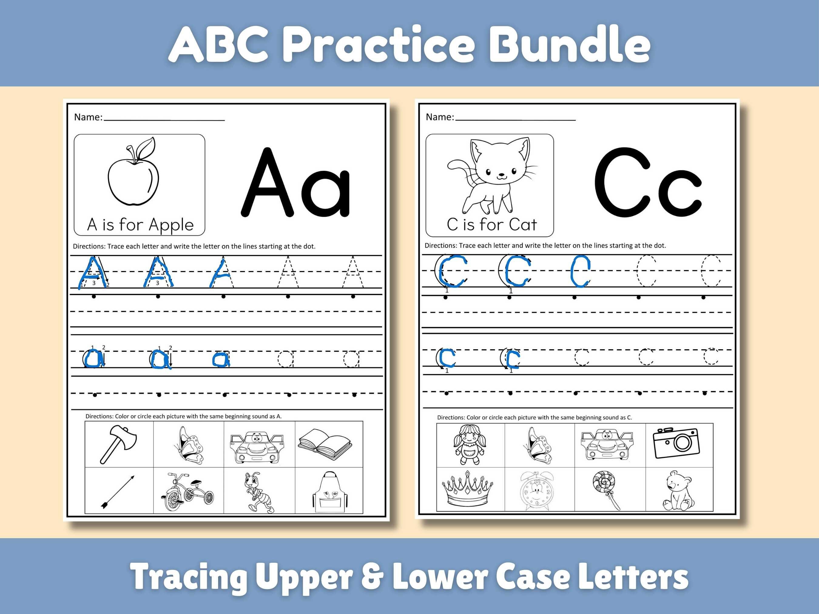 Alphabet Practice Bundle Letter Tracing Sheets Learn Letter Sounds ...
