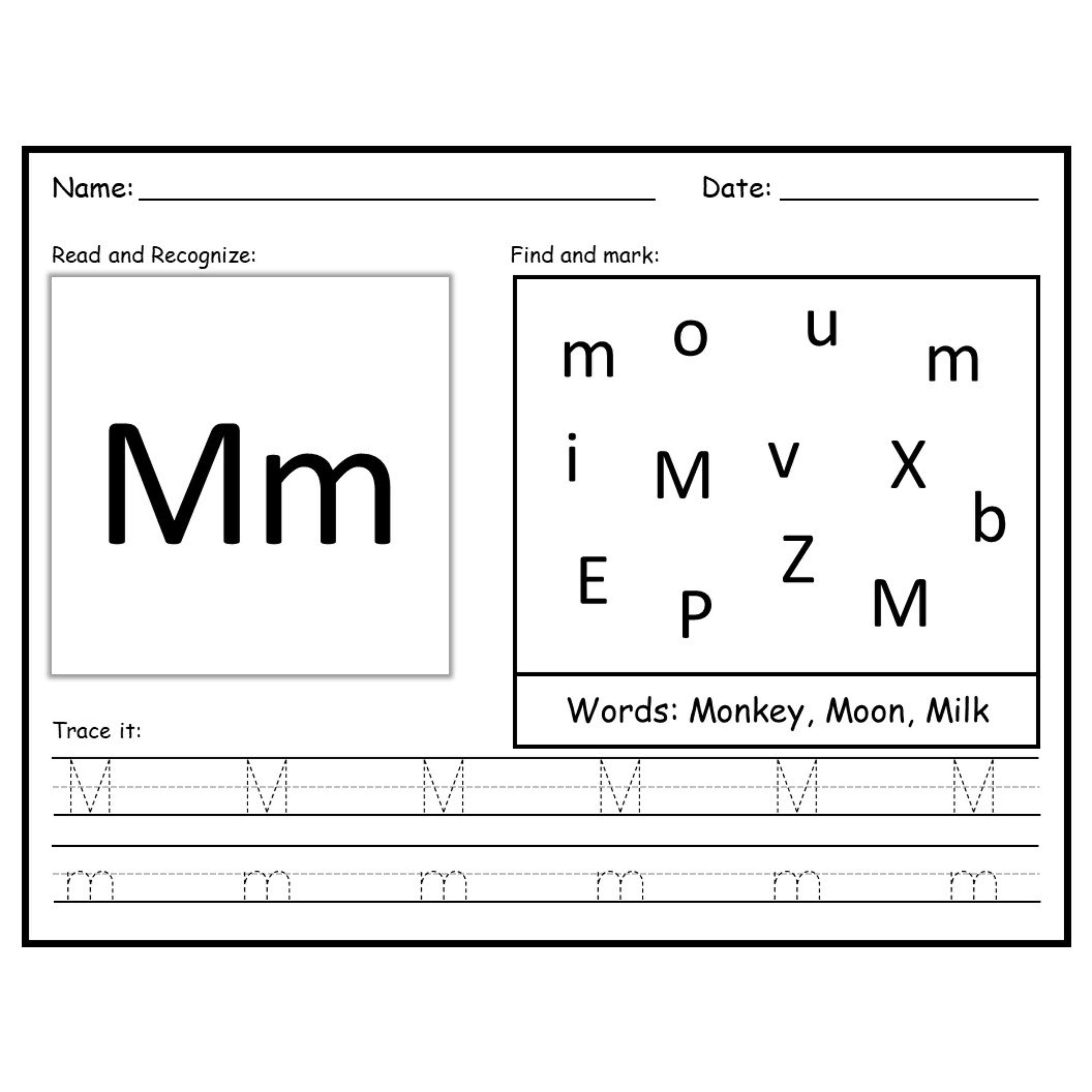 Printable Letter Recognition Practice Sheets for Preschool ...