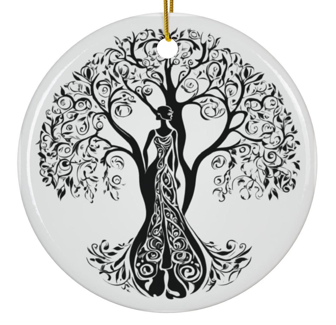 Ceramic Ornament, Tree Goddess Nymph Elegant Female Stylized Tree ...