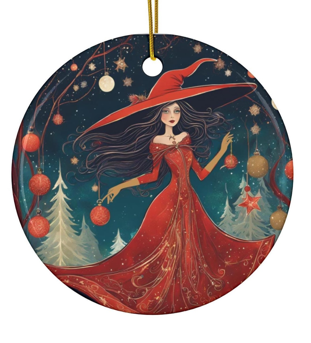 Ceramic Ornament, Christmas Witch Decor, Holiday Hanging Decoration ...