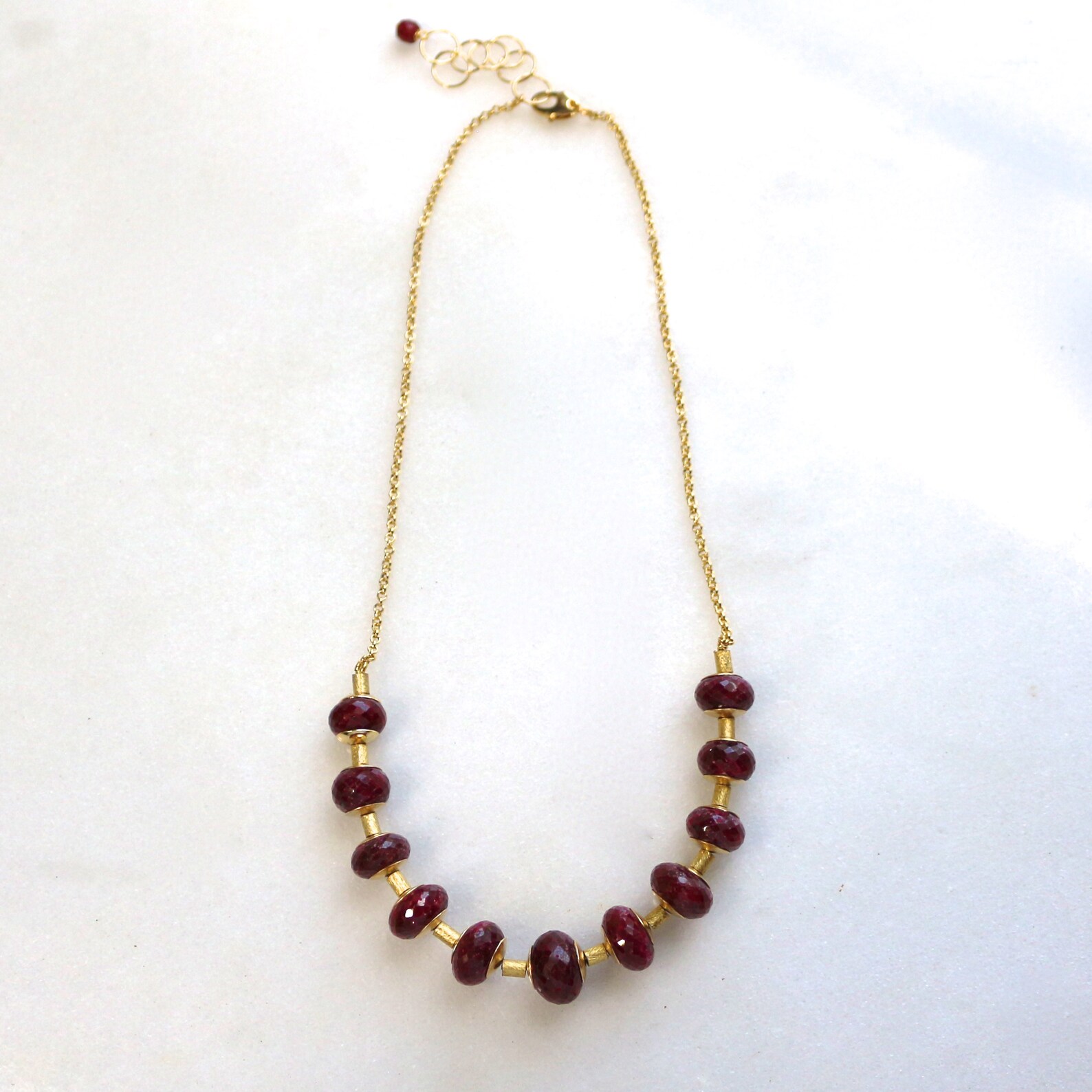 Gorgeous Ruby Necklace, 22kg Vermeil, Modern Ruby Necklace, Fine ...