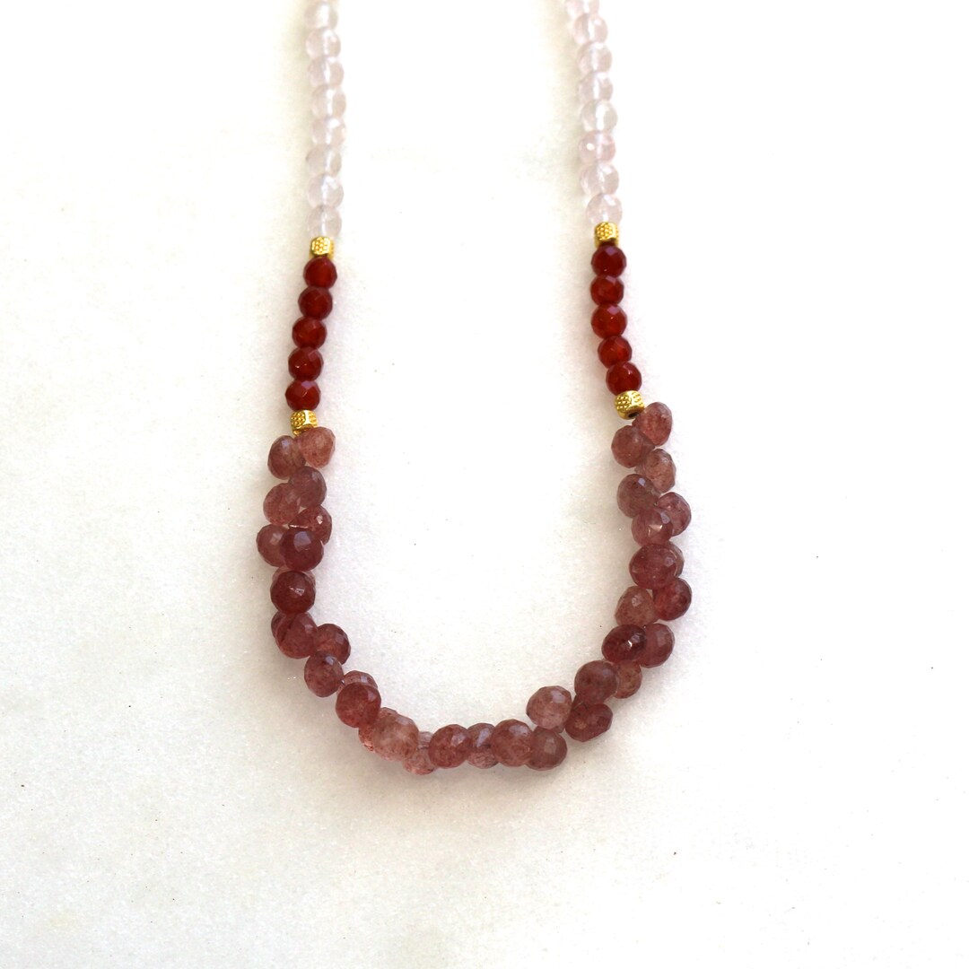 Collar de cuarzo fresa, cornalina, collar de racimo de cuarzo rosa en ...