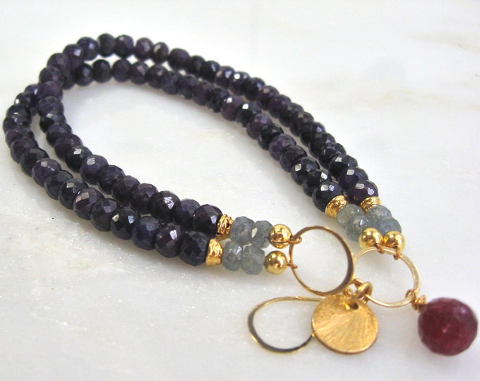 Royal Blue Sapphire Kitten Gray Sapphire Double Strand - Etsy