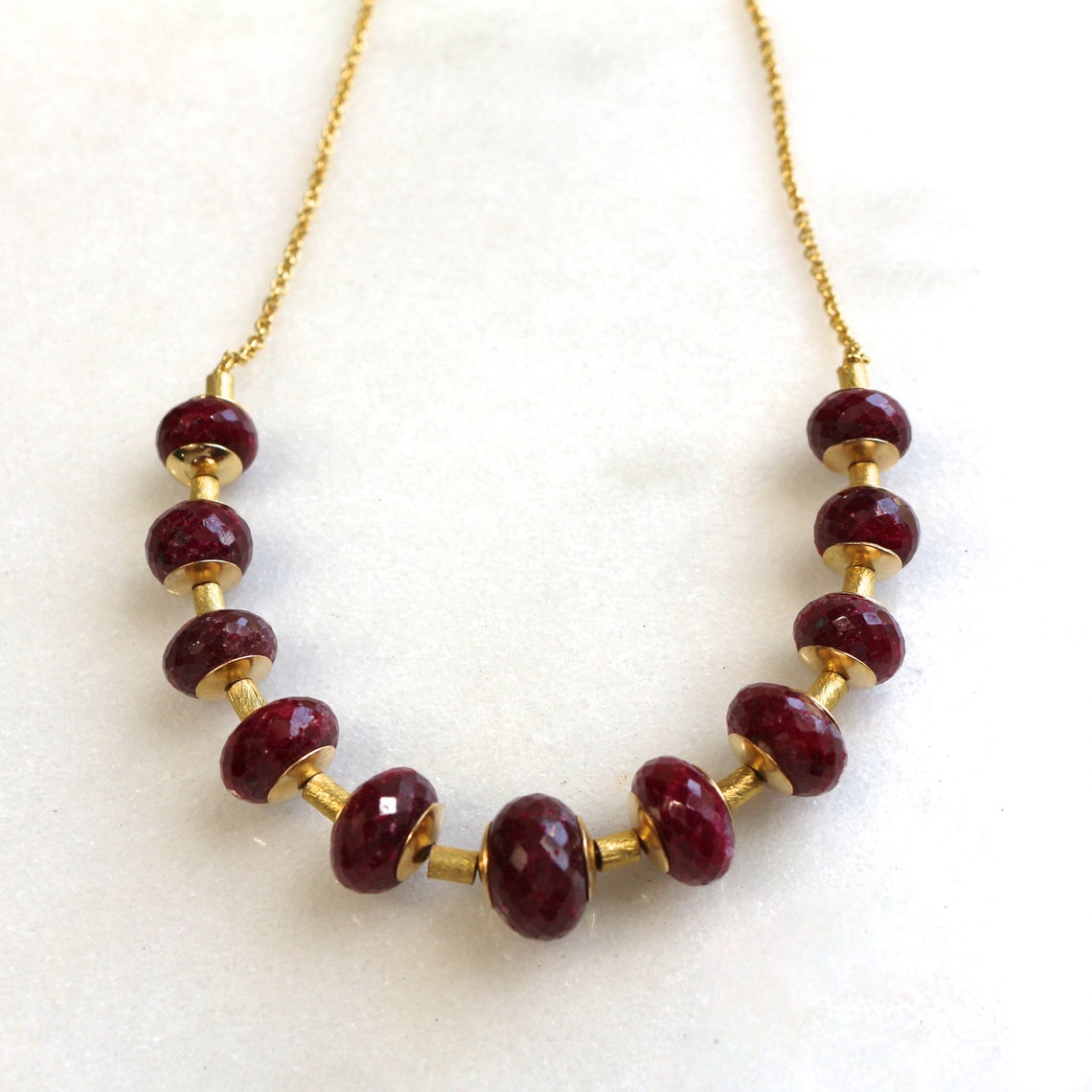 Gorgeous Ruby Necklace 22kg Vermeil Modern Ruby Necklace - Etsy