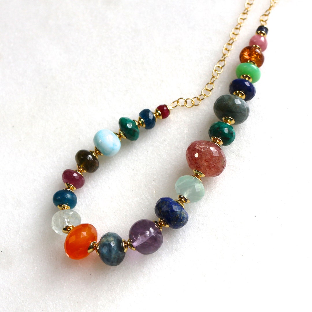 Colorful Multi Gemstone Necklace in 22k Gold Vermeil - Etsy