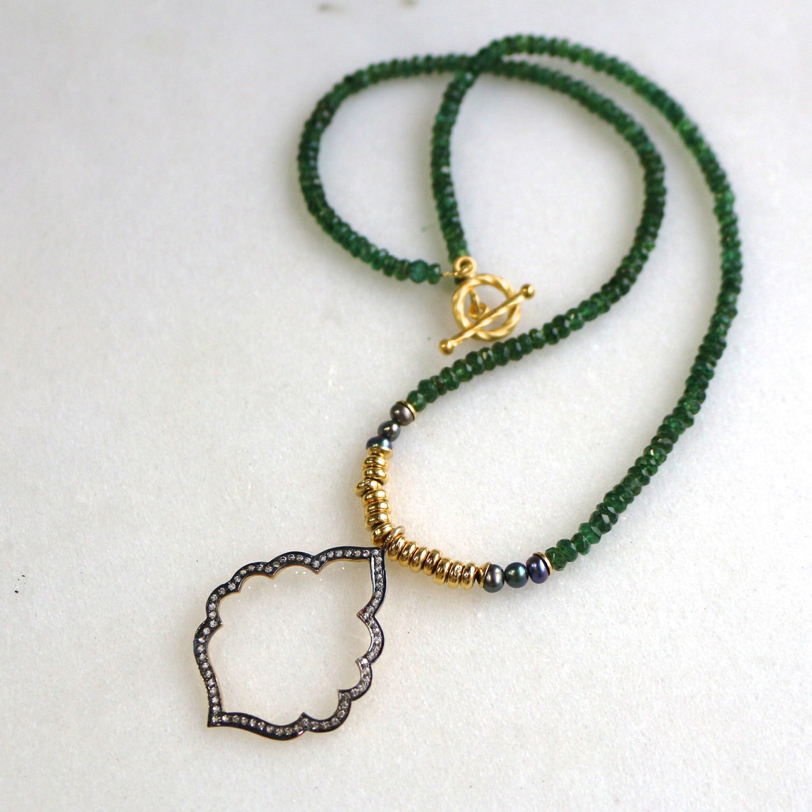 Diamond Focal in Sterling Silver and Gold Vermeil W/ Green Chrome ...