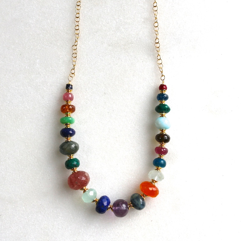 Colorful Multi Gemstone Necklace in 22k Gold Vermeil - Etsy