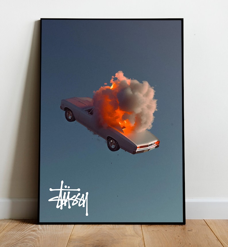Stussy Exploding Car Poster for Bedroom Stussy Poster Art Streetwear ...