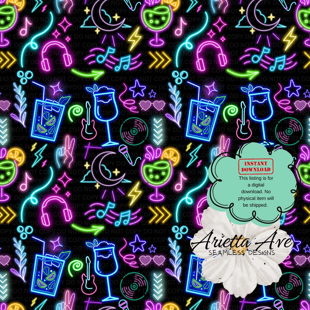 Neon Club Rave Bar Repeating Digital Pattern PNG - Print on Demand ...