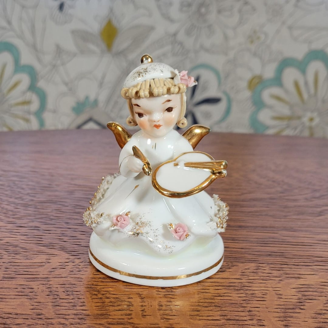 Vintage Lefton China Angel Figurine little Artist 808B Capodimonte Pink ...