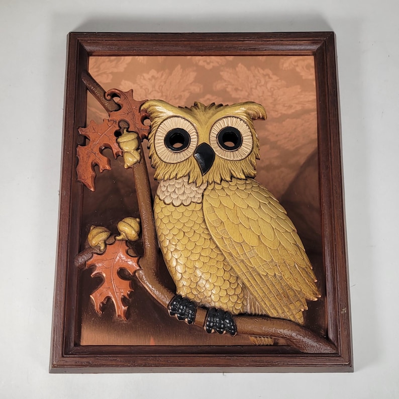 Vintage Owl Wall Art, Woodland Animal Decor, 1970s Retro Owl Picture ...
