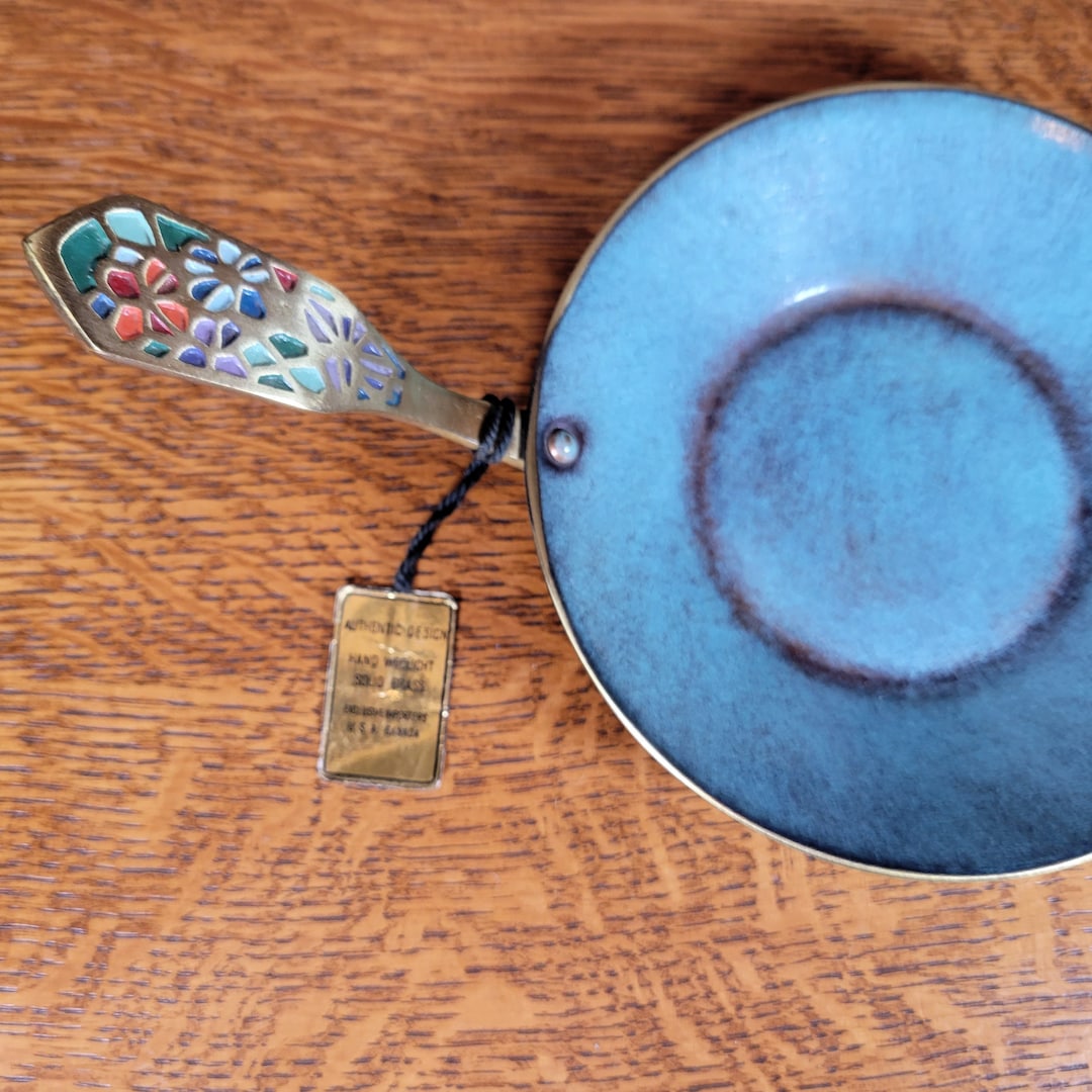 Vintage Enamel Brass Pan: Mosaic Handle, Israeli Craftsmen - Etsy