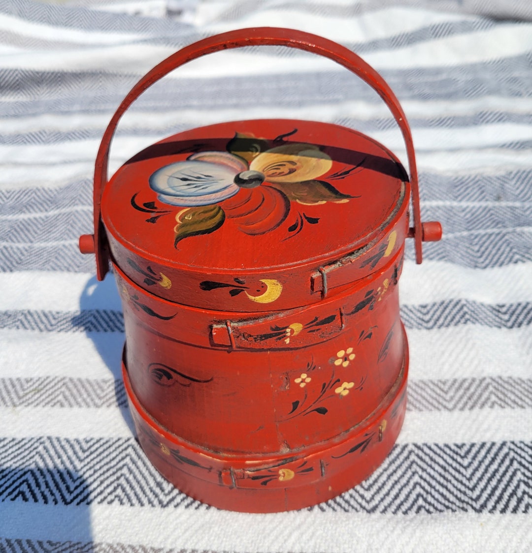 Rosemaled Wood Circle Box Firkin Box Sugar Box Vintage Red - Etsy