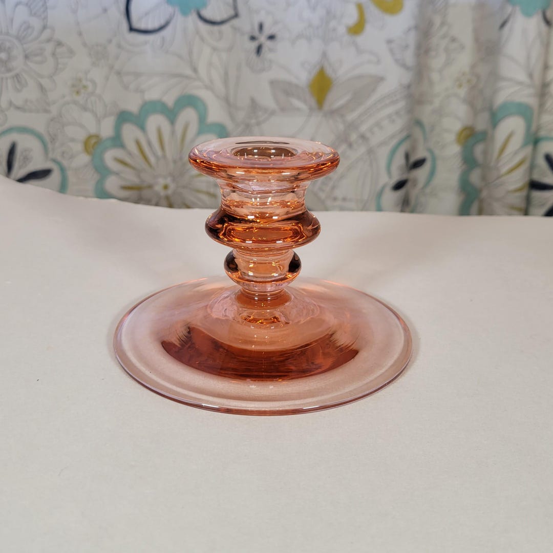 Vintage Pink Depression Glass Candle Holder Large 4.75" Wide Pink ...