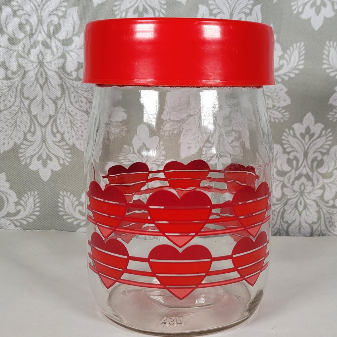 Vintage 80s Heart Graphics Glass Jar - Carlton Glass USA - Etsy