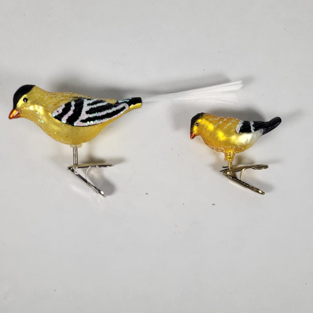 Vintage Glass Christmas Ornament Clip on Birds -two Gold Finches Old ...