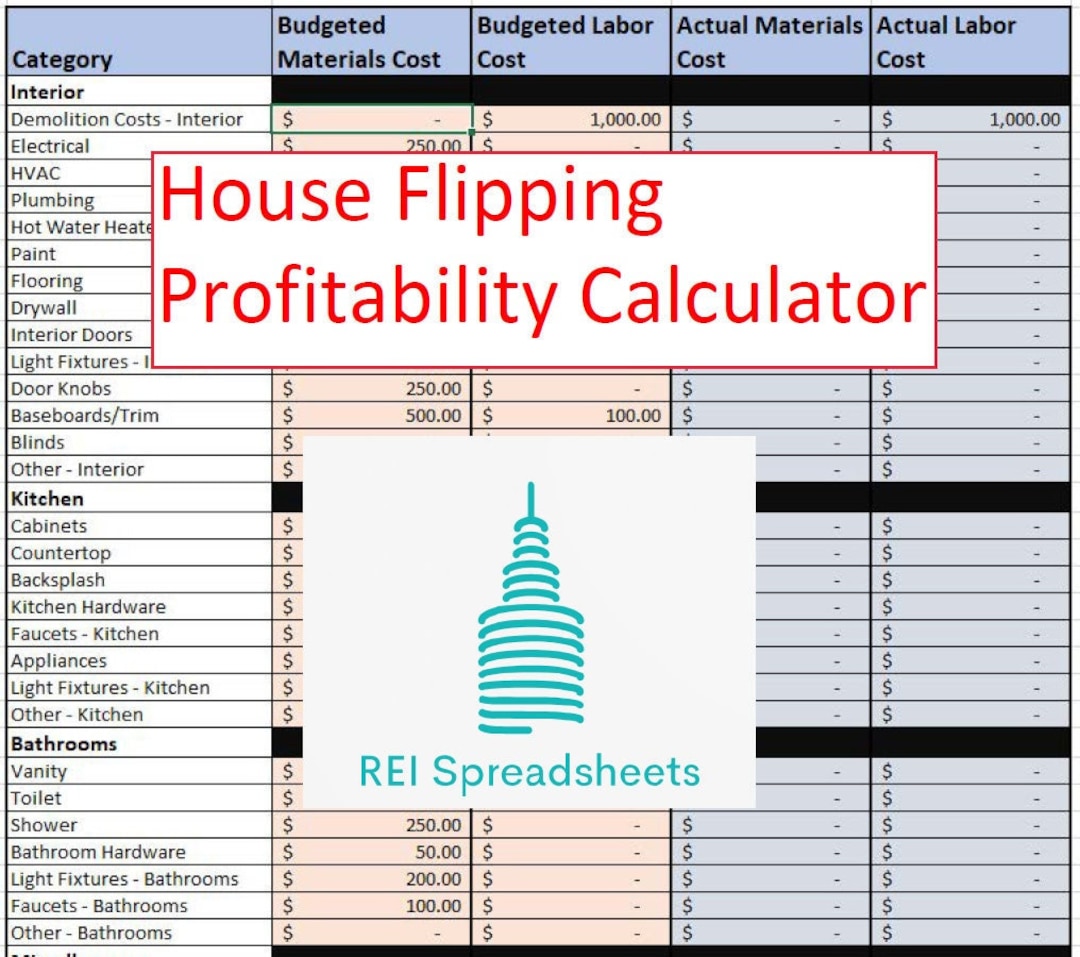 Fix & Flip Spreadsheet, Real Estate Investment Calculator, House Property Flip, Renovation Cost ...