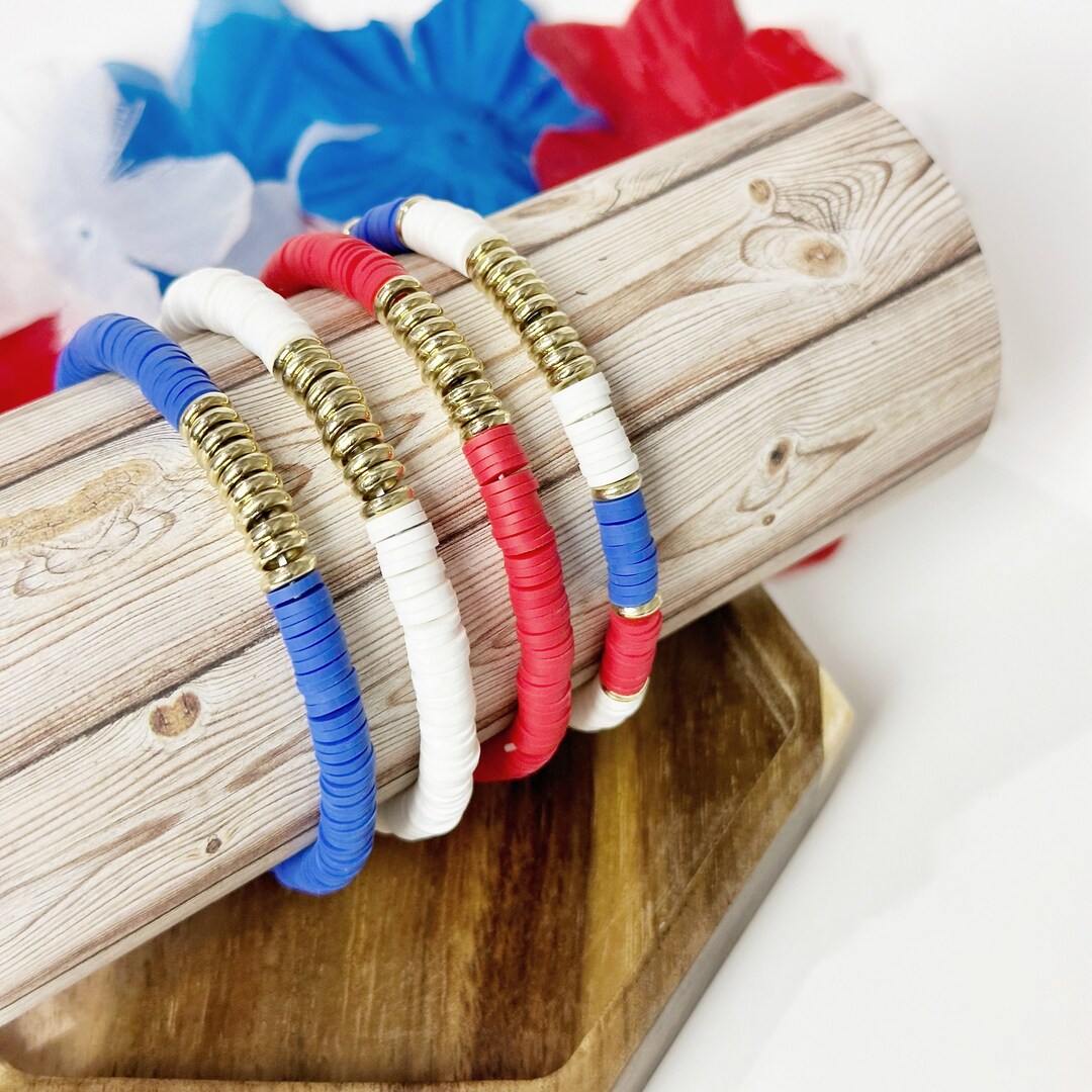 Fourth of July Bracelet, Heishi Beaded Bracelet, Stackable Bracelets ...
