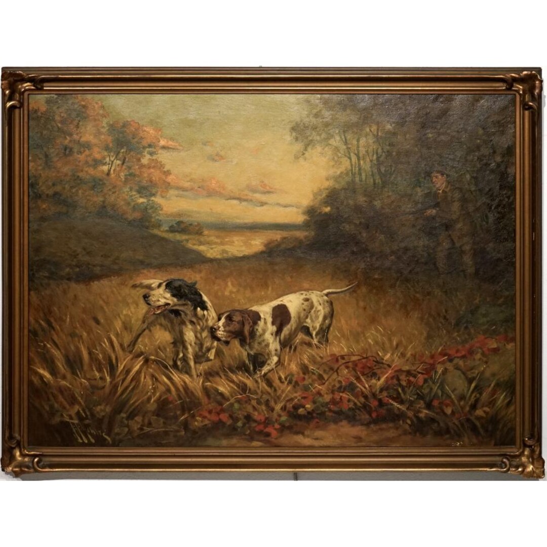 Original Oil Painting of Pointer and Setter by John Alfred Mohlte (1865 ...