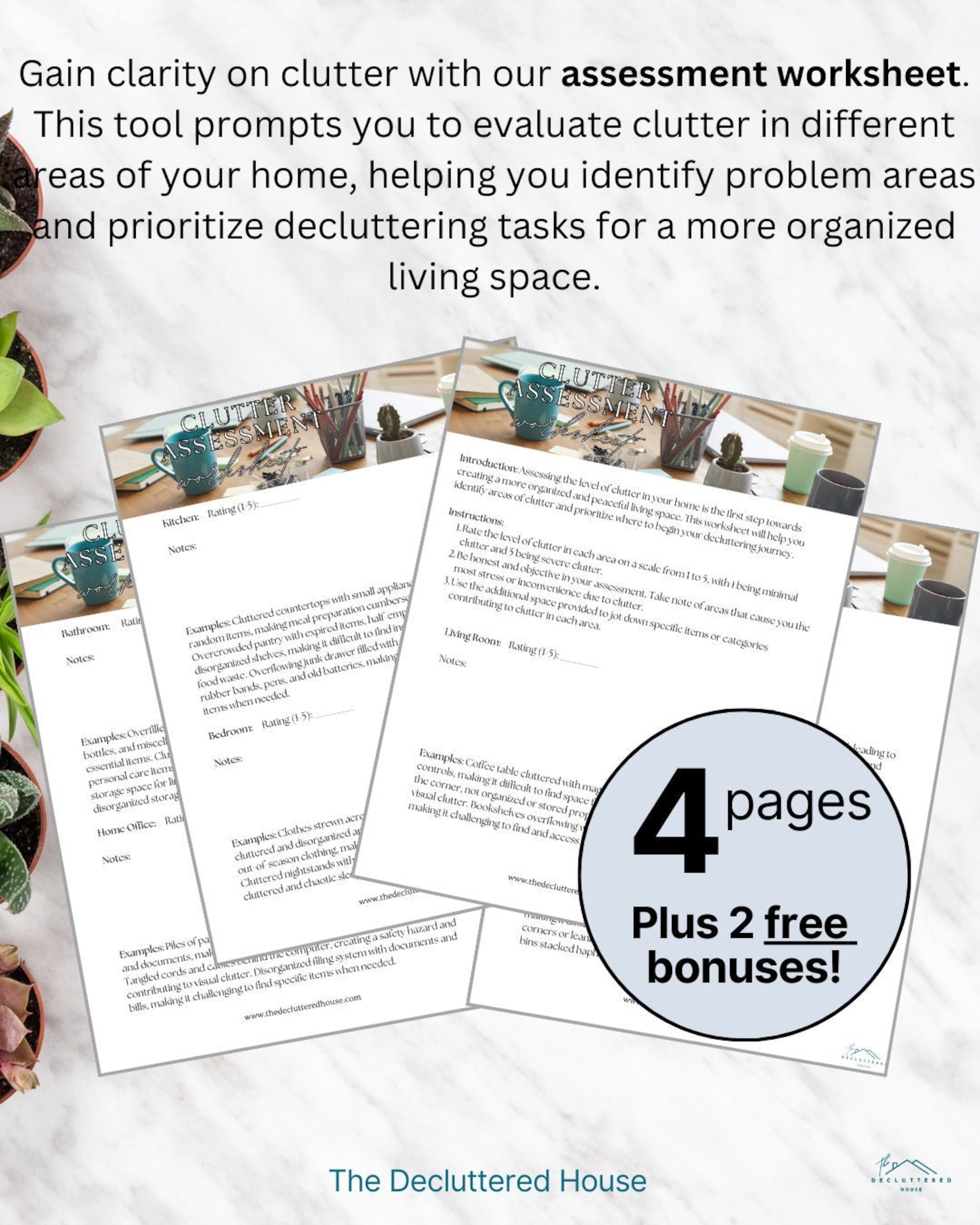 Clutter Assessment Worksheet, Home Organization, Spring Cleaning ...