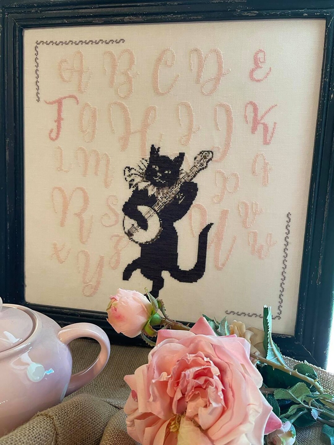 BANJO KITTY Sampler, PDF Download Counted Cross Stitch Chart Pattern ...