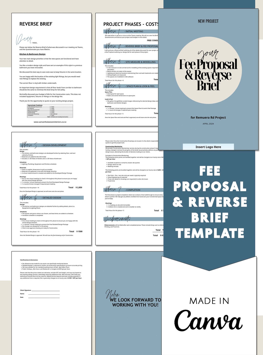 Fee Proposal & Reverse Brief Template Canva Template Interior Design ...