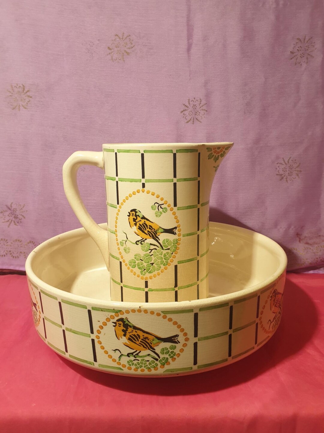 Antique Toilet Set, Pitcher and Bowl, Chatou HBC Choisy Le Roi France ...
