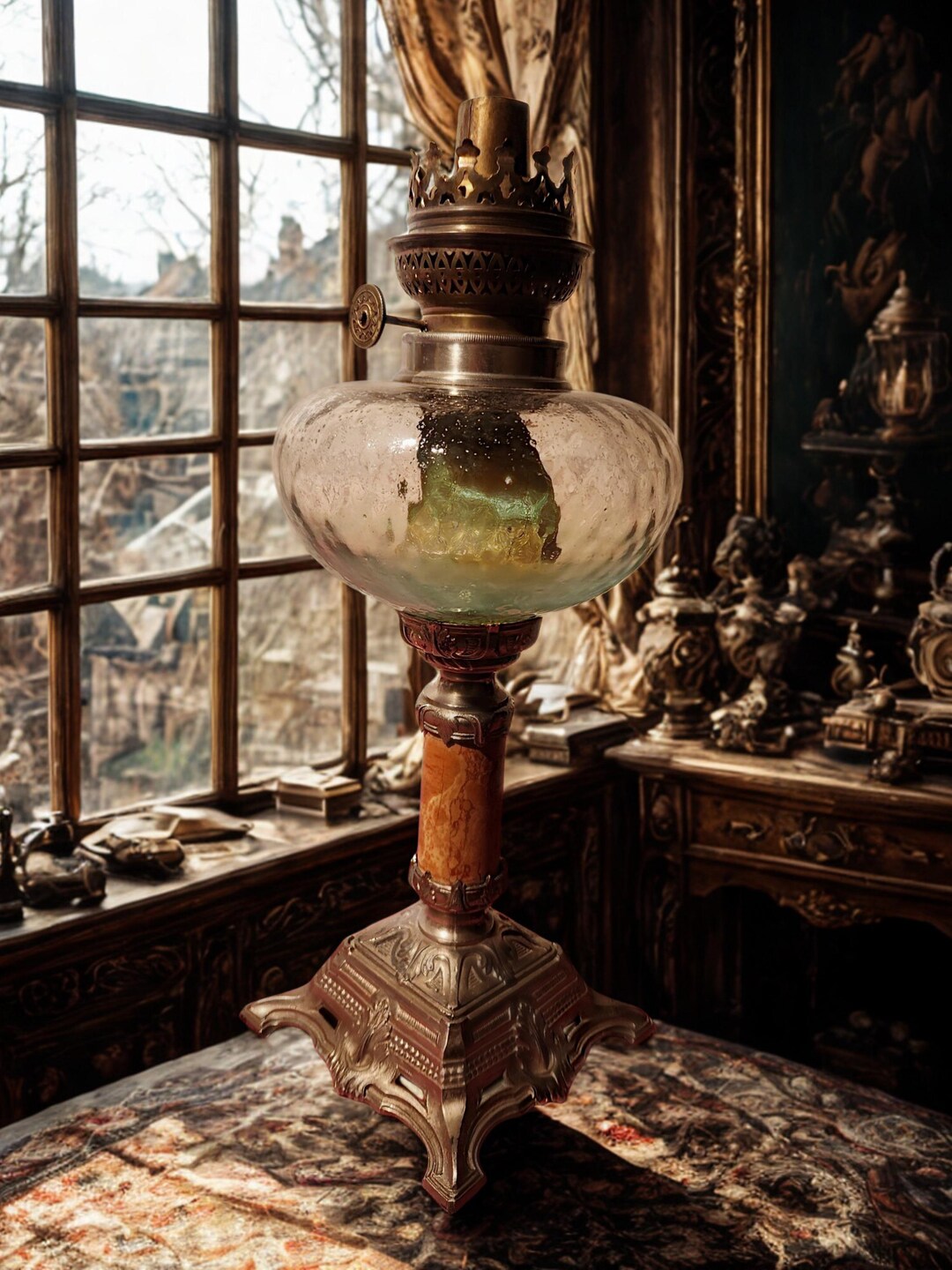 Antique Victorian Oil Lamp With Marble Base, From a Bourgeois Home - Etsy