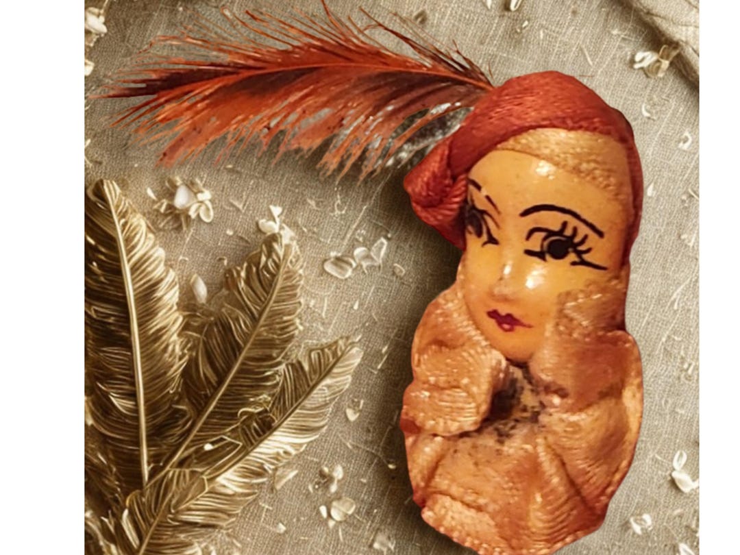 Very Old Pierrot Brooch in Fabric and Feather - Etsy