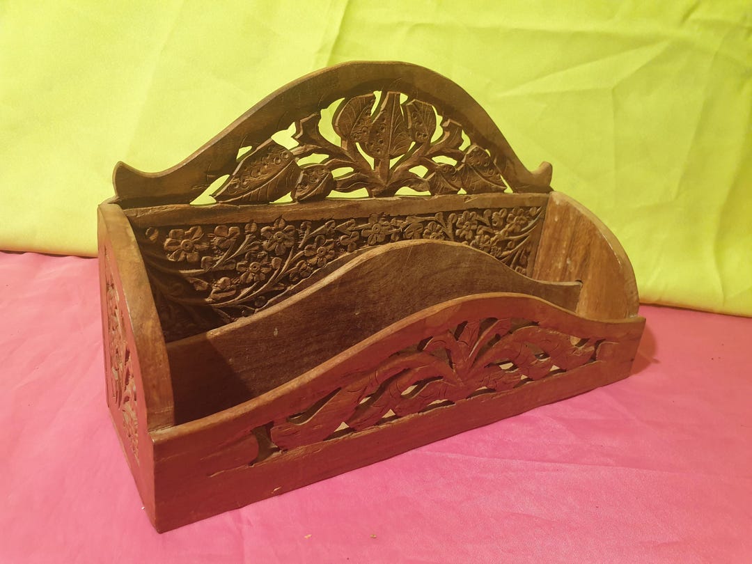 Vintage Wooden Mail Holder Cut and Carved - Etsy