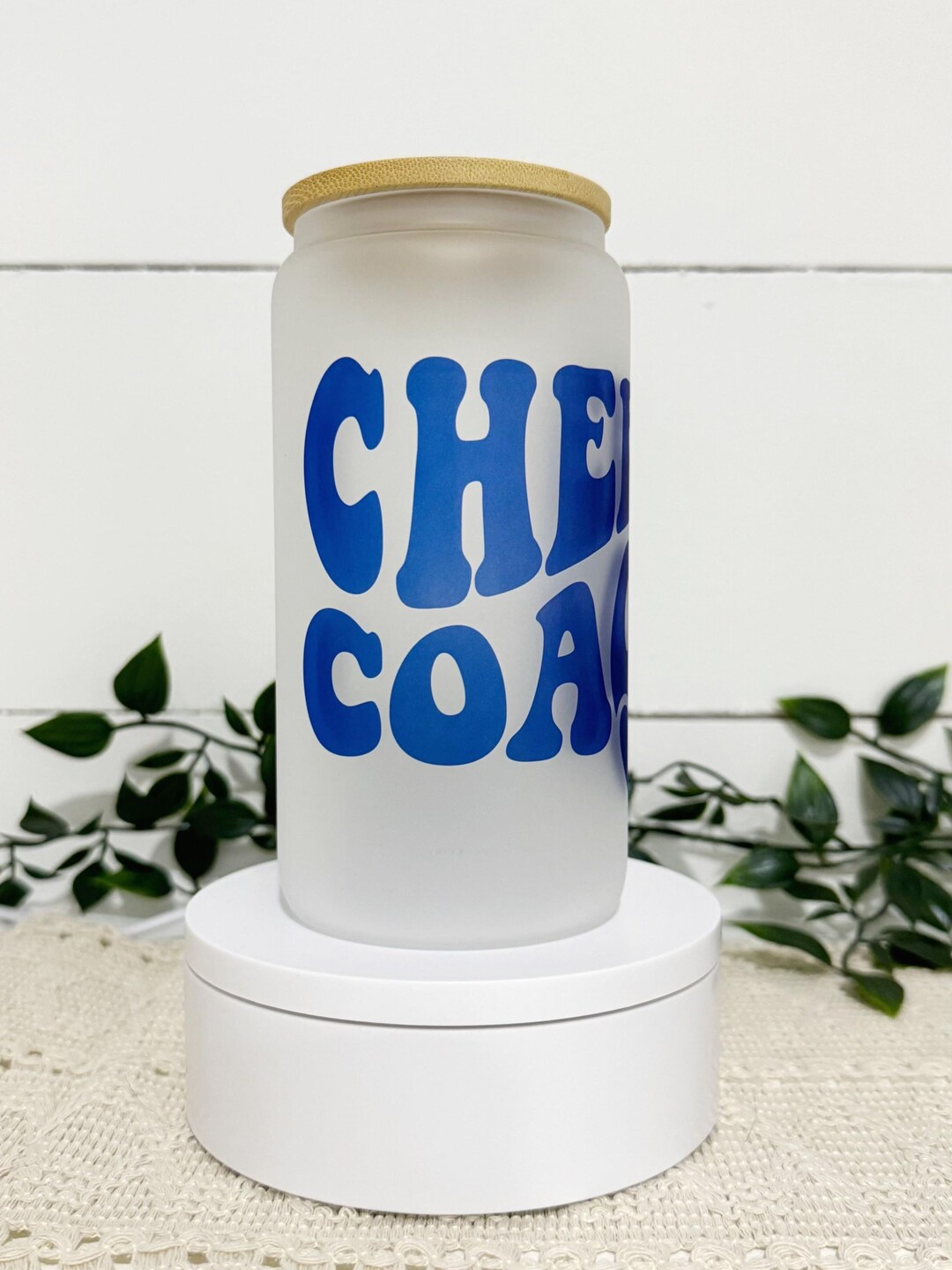 Cheer Coach Frosted Glass Tumbler: 16oz Bamboo Lid - Etsy