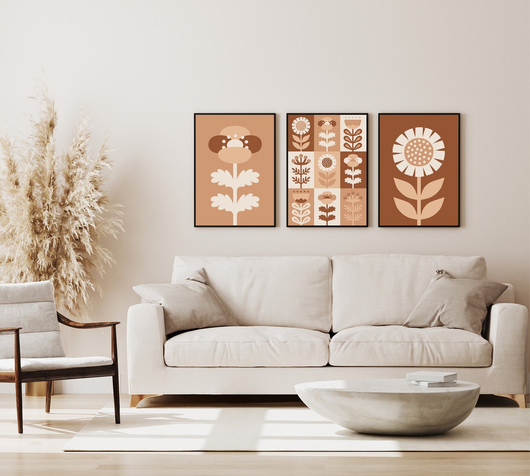 Poster Set, Colorful Posters, 3 Posters, Brown Floral Abstract Art ...