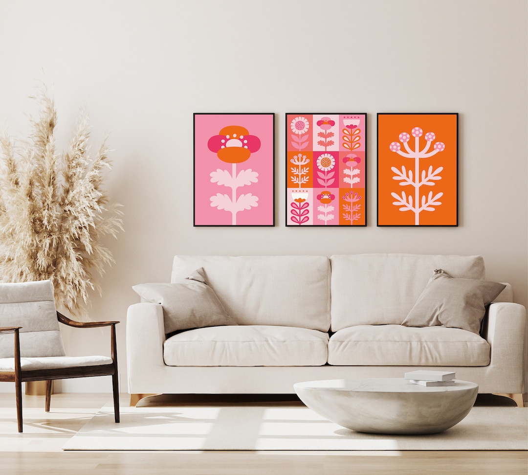 Poster Set, Colorful Posters, 3 Posters, Pink Floral Posters, Abstract ...