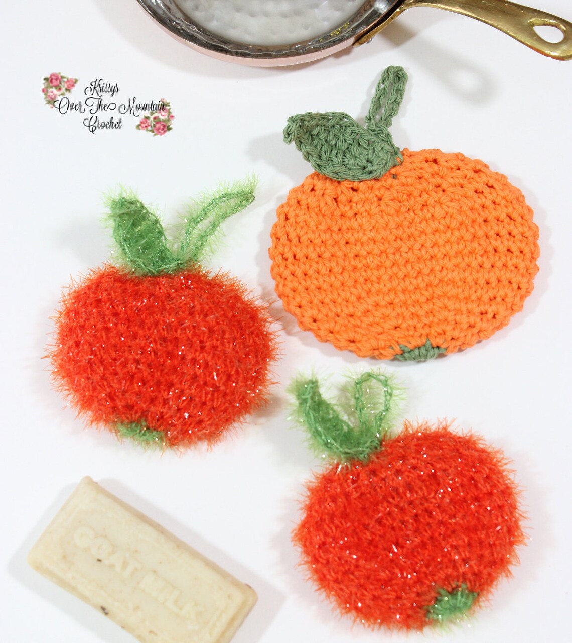 3D Clementine Scrubby Crochet Pattern: Orange Sparkle Yarn Pot Scrubber ...