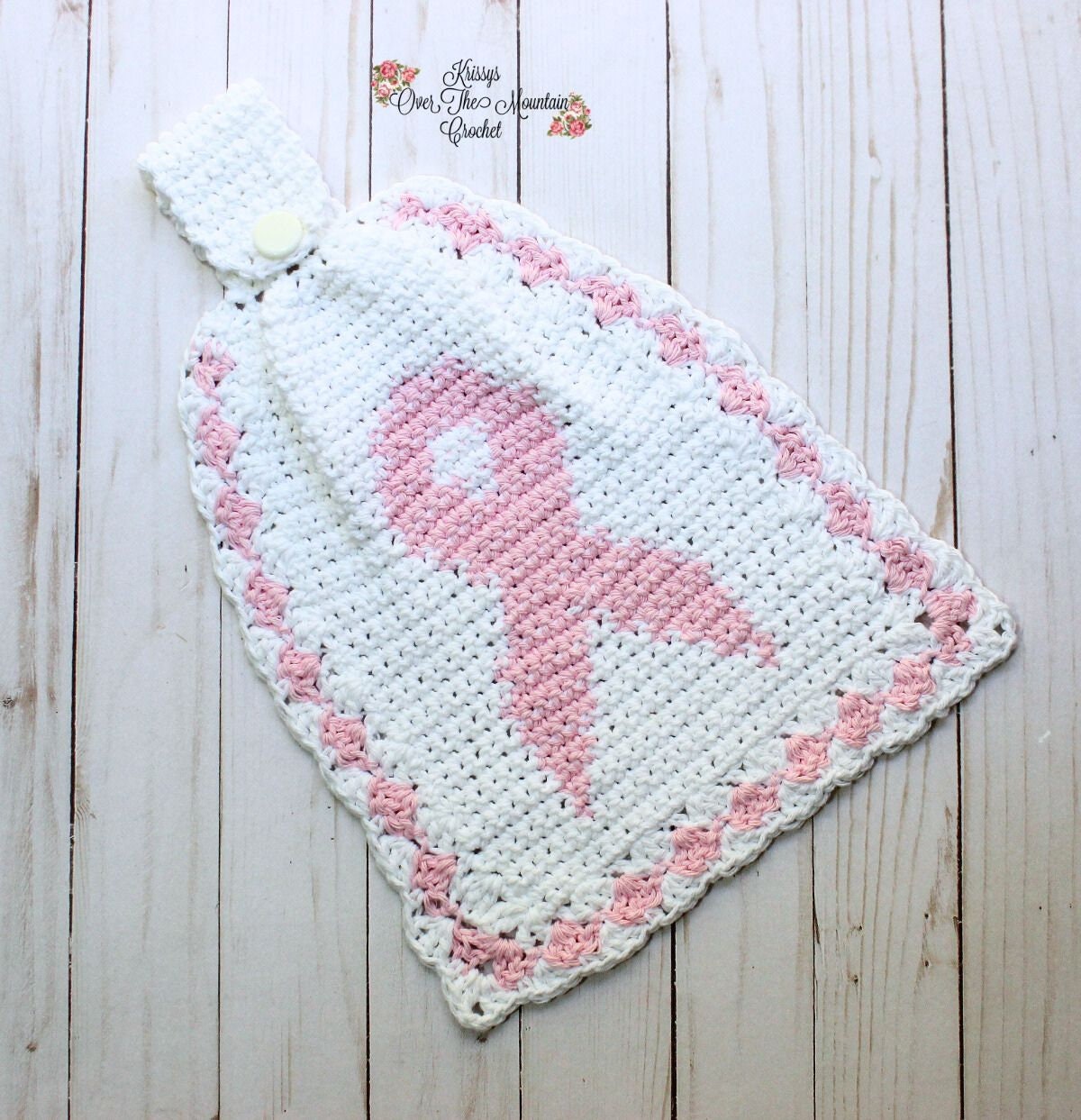 Cancer Ribbon Towel Crochet Pattern: Tapestry Design With Buttoned Tab ...