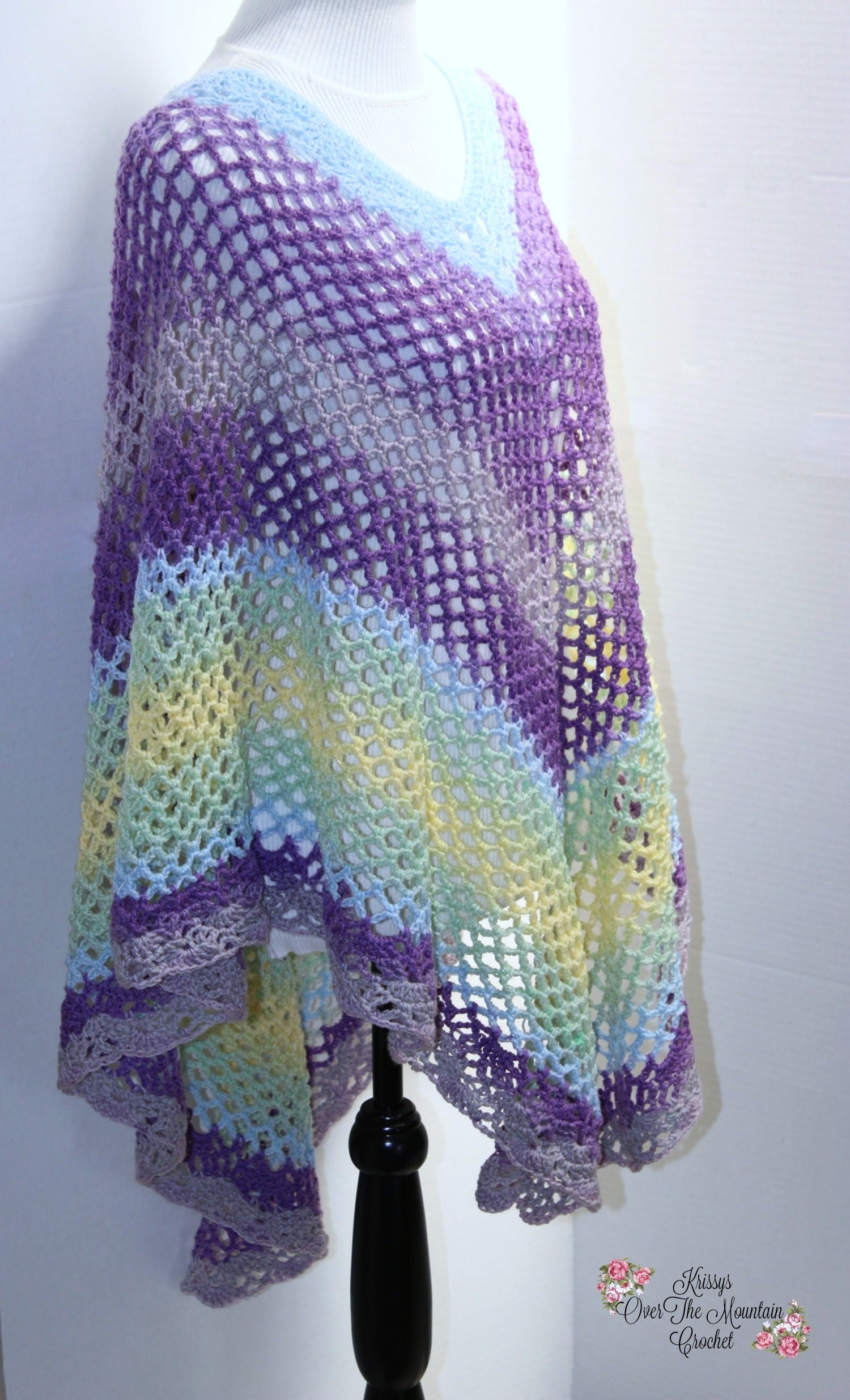 Mesh Poncho Crochet Pattern - Lace Over Brook Poncho - Small to XL - 1x ...
