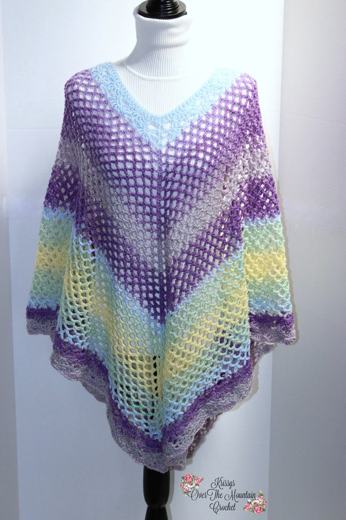 Mesh Poncho Crochet Pattern - Lace Over Brook Poncho - Small to XL - 1x ...