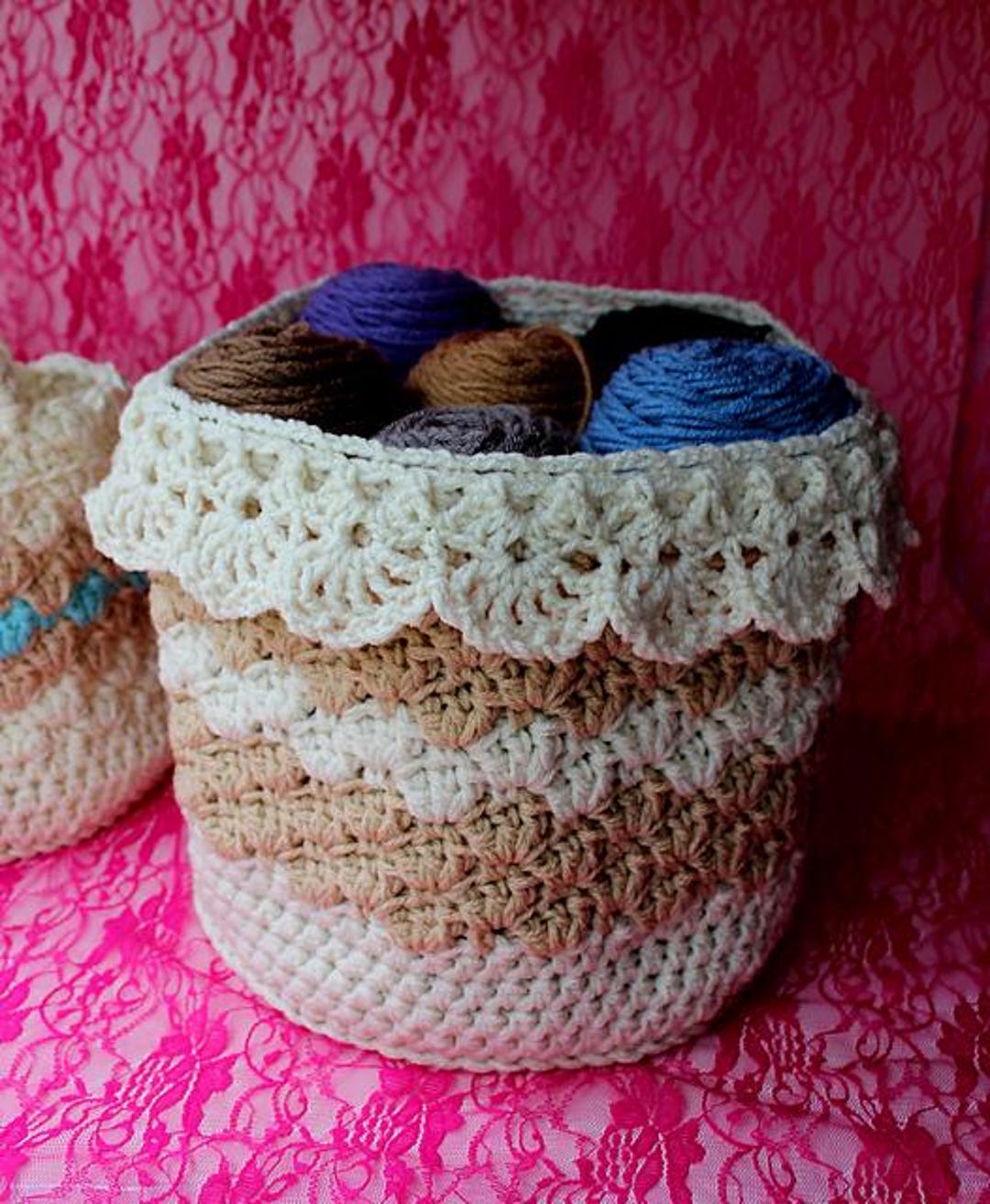 Very Large Shell Basket Crochet Pattern With Drop Over Lace Edge ...
