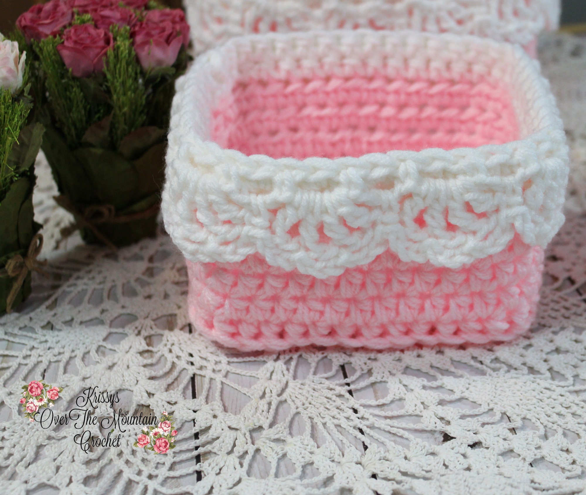 Small Square Basket Crochet Pattern Lace Edge Nesting | Etsy