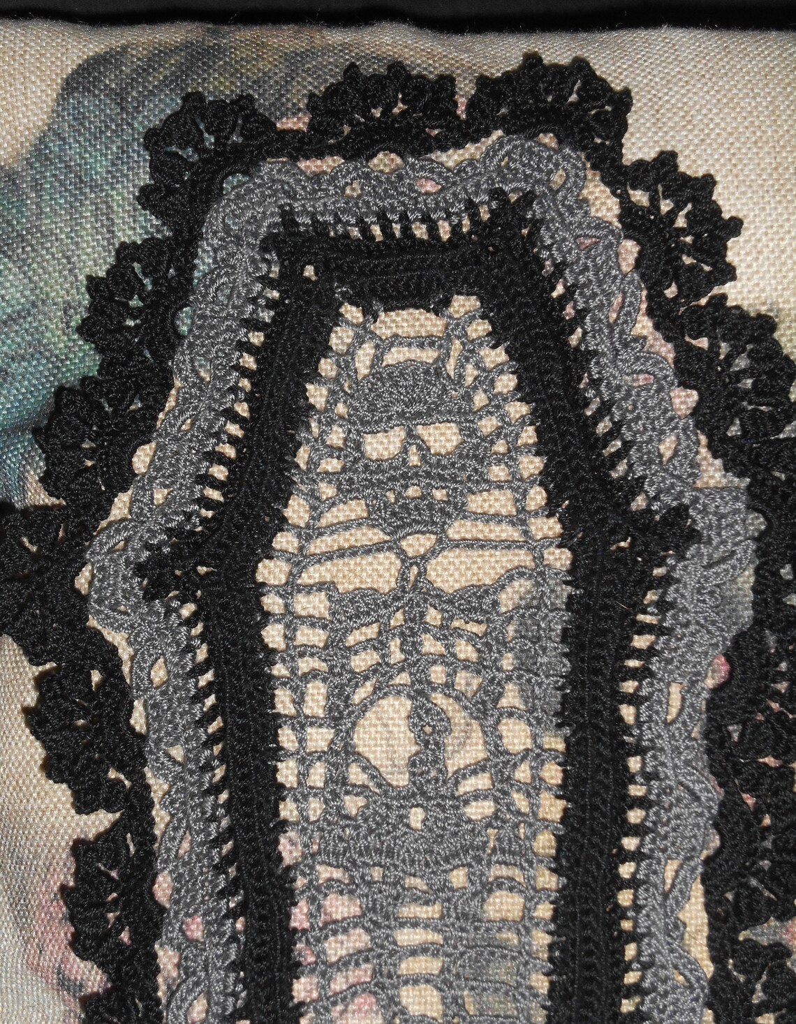 Finished Darkside Macabre Skeleton in Coffin Crochet Lace Doily Table ...