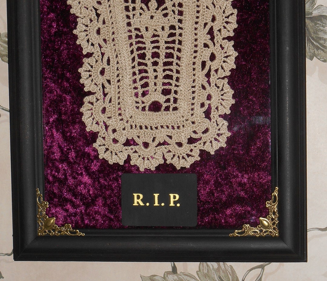 Framed Finished Crochet Skeleton Coffin Casket Wall Art Decor R.I.P ...
