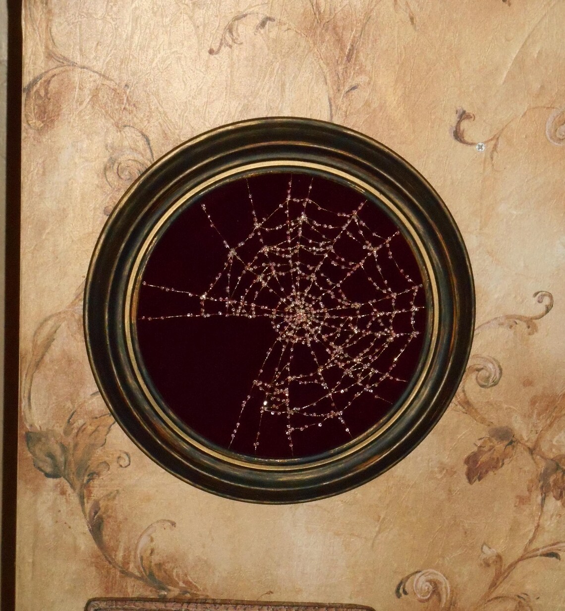 Dew Drop Rain Vintage Inspired Framed Embroidered Beaded Spiderweb on ...