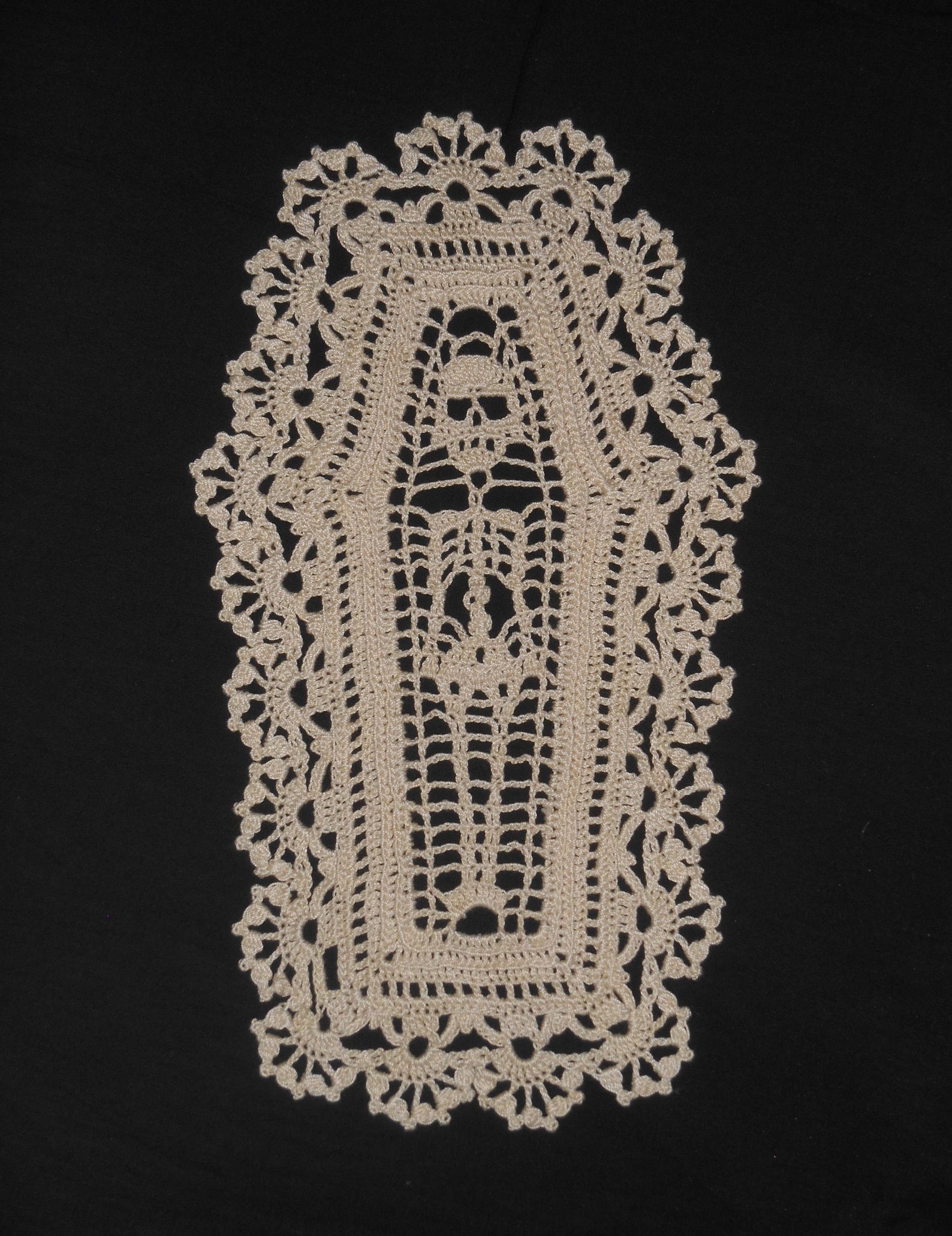 Darkside Macabre Postmortem Skeleton in Coffin Crochet Lace Doily Table ...