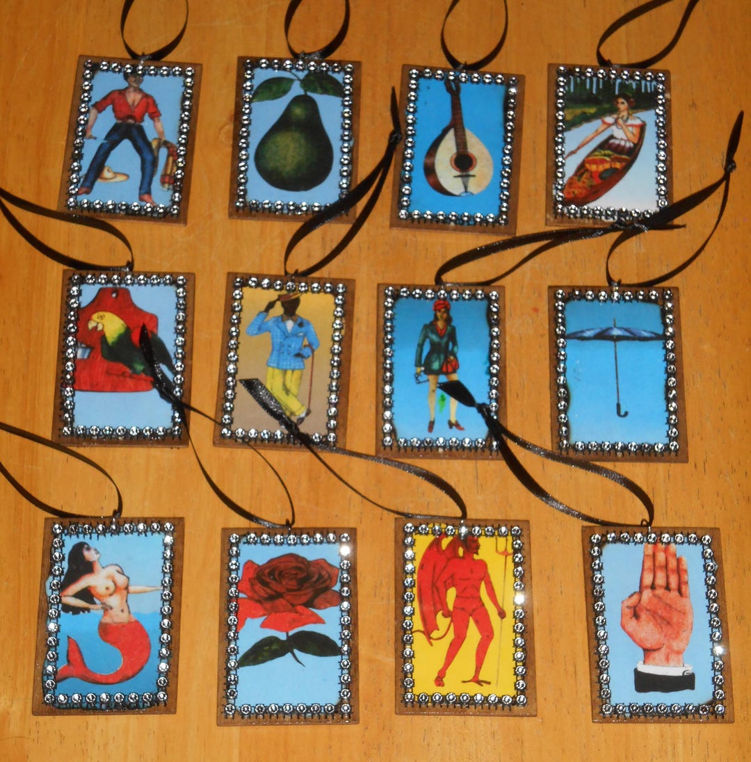 Set of 12 Double Sided Handmade Folk Art Loteria Mexican Bingo Card ...