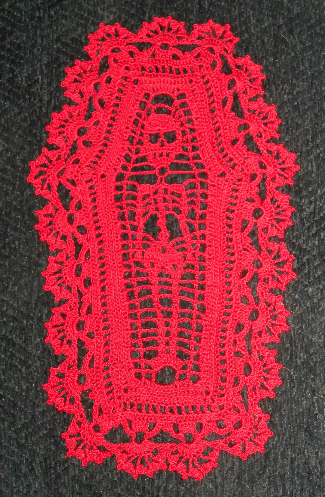 Finished Darkside Macabre Skeleton in Coffin Crochet Lace Doily Table ...
